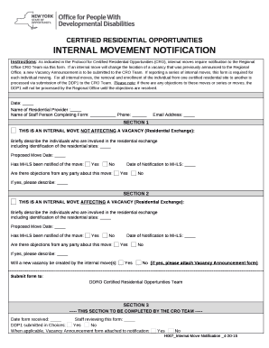 INTERNAL MOVEMENT NOTIFICATION - opwdd ny Doc Template | pdfFiller