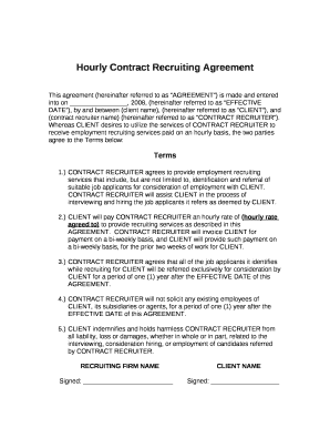 Hourly Contract Recruiting Agreement Doc Template | pdfFiller