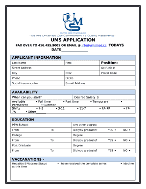 UMS APPLICATION Doc Template | pdfFiller
