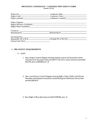 PRESURVEY CONFERENCE CONSTRUCTION SURVEY Doc Template | pdfFiller