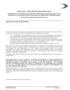 Fillable Online Form G/02: Trade effluent discharge notice Fax Email ...