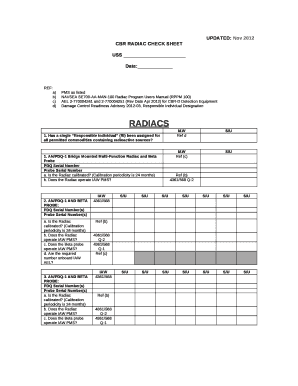 CBR RADIAC CHECK SHEET Doc Template | pdfFiller