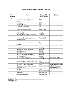 Transfer/Separation/End of Year Checklist Doc Template | pdfFiller