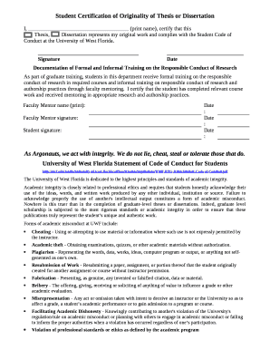Student Certification of Originality of Thesis or Dissertation Doc ...
