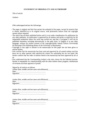 STATEMENT OF ORIGINALITY AND AUTHORSHIP Doc Template | pdfFiller