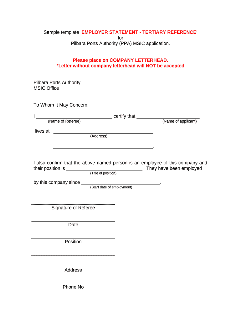 Sample template EMPLOYER STATEMENT - TERTIARY REFERENCE Doc Template ...