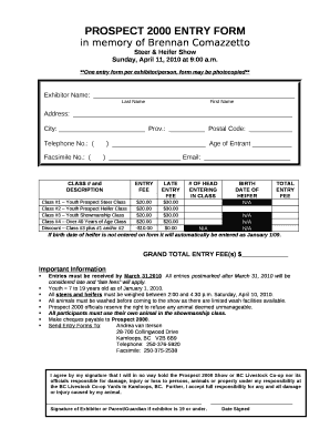 PROSPECT 2000 ENTRY Doc Template | pdfFiller