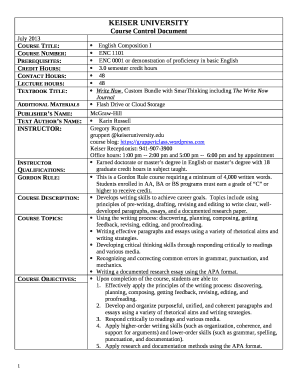 Course Control Document Doc Template | pdfFiller