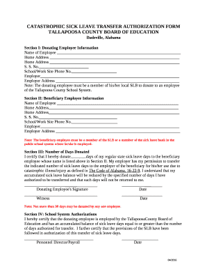 CATASTROPHIC SICK LEAVE TRANSFER AUTHORIZATION TALLAPOOSA COUNTY BOARD ...