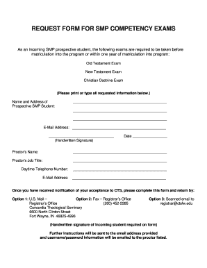 Fillable Online REQUEST FORM FOR SMP COMPETENCY EXAMS Fax Email Print ...