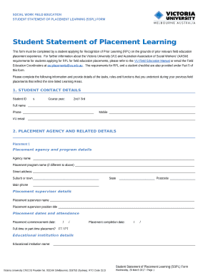 Student Statement of Placement Learning Doc Template | pdfFiller