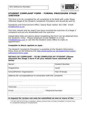 STUDENT COMPLAINT AL PROCEDURE STAGE 3/REVIEW Doc Template | pdfFiller