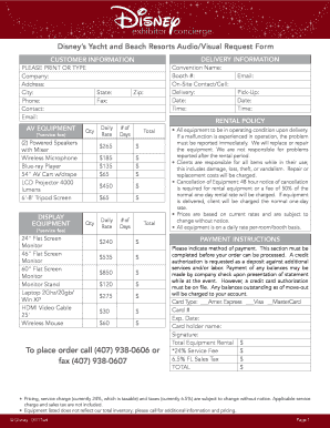 Fillable Online Disneys Yacht and Beach Resorts Audio/Visual Request ...