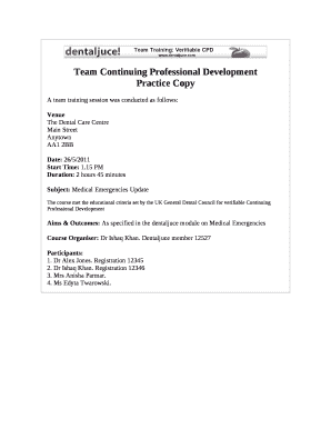 Team Continuing Professional Development Doc Template | pdfFiller