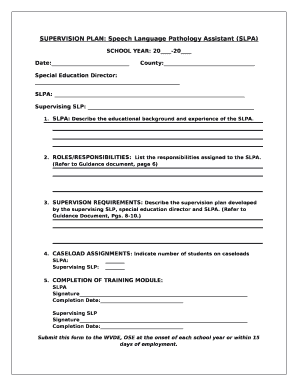 SUPERVISION PLAN: Speech Language Pathology Assistant (SLPA) - wvde ...