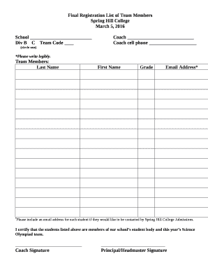 Final Registration List of Team Members - departments2 shc Doc Template ...