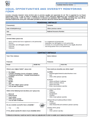 EQUAL OPPORTUNITIES AND DIVERSITY MONITORING Doc Template | pdfFiller