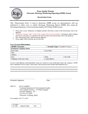 Deactivation - deq state wy Doc Template | pdfFiller