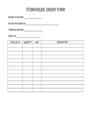 STOREHOUSE ORDER Doc Template | pdfFiller