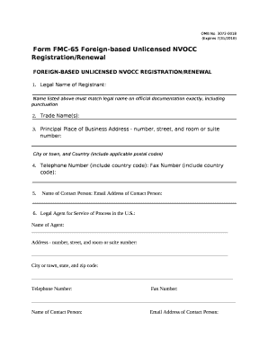 FMC-65 Foreign-based Unlicensed NVOCC Registration/Renewal Doc Template ...