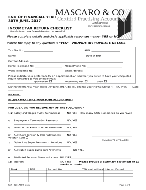 INCOME TAX RETURN CHECKLIST Doc Template | pdfFiller