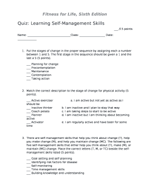 Quiz: Learning Self-Management Skills Doc Template | pdfFiller
