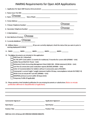 Fillable Online in ng Application for Open AGR Vacancy Announcement ...