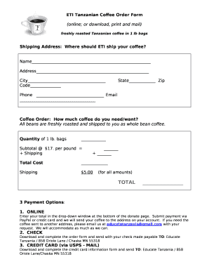ETI Tanzanian Coffee Order Doc Template | pdfFiller