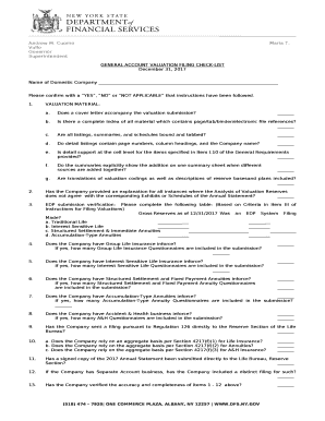 GENERAL ACCOUNT VALUATION FILING CHECK-LIST Doc Template | pdfFiller