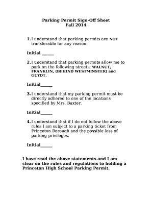 Parking Permit Sign-Off Sheet Doc Template | pdfFiller