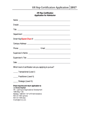 Fillable Online HR Rep Certification Application 2017 Fax Email Print - pdfFiller