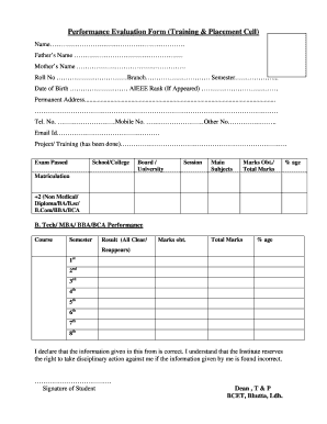 Fillable Online Performance Evaluation Form (Training & Placement Cell) Fax Email Print - pdfFiller