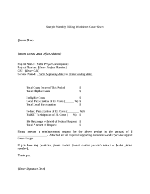Sample Monthly Billing Worksheet Cover Sheet Doc Template | pdfFiller