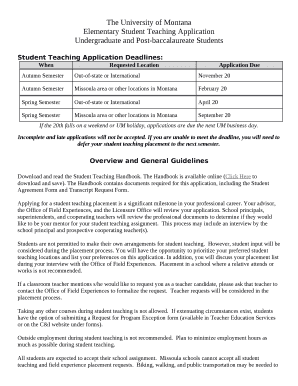 Elementary Student Teaching Application Doc Template | pdfFiller