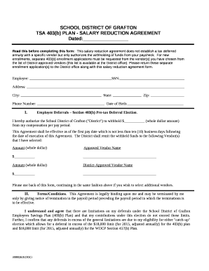 TSA 403(b) PLAN - SALARY REDUCTION AGREEMENT Doc Template | pdfFiller