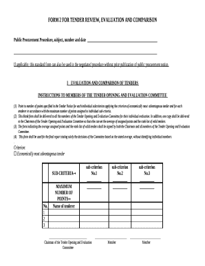 2 FOR TENDER REVIEW, EVALUATION AND COMPARISON Doc Template | pdfFiller