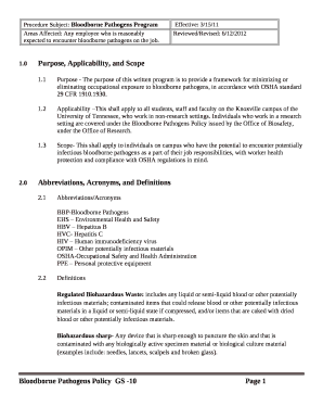 Procedure Subject: Bloodborne Pathogens Program - web utk Doc Template ...