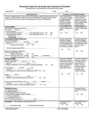 DIFFERENTIAL DIAGNOSIS for DYSLEXIA (DDD) Doc Template | pdfFiller