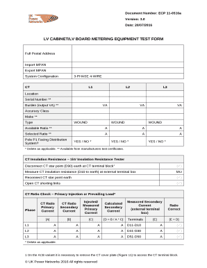 LV Cabinet/LV Board Metering Equipment Test Doc Template | pdfFiller
