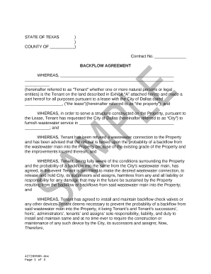 BACKFLOW AGREEMENT Doc Template | pdfFiller