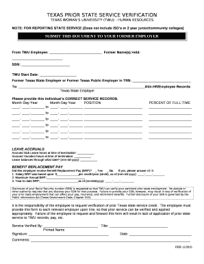 TEXAS PRIOR STATE SERVICE VERIFICATION Doc Template | pdfFiller