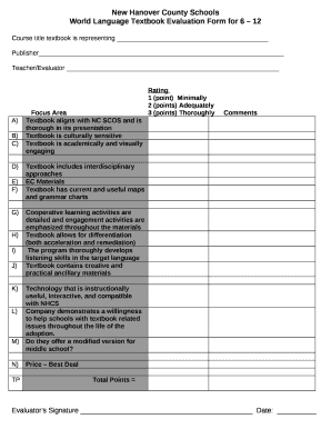 World Language Textbook Evaluation for 6 12 Doc Template | pdfFiller