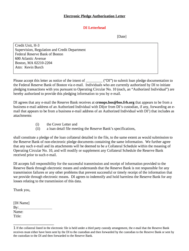 Electronic Pledge Authorization Letter Doc Template | pdfFiller