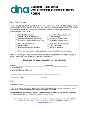 COMMITTEE AND VOLUNTEER OPPORTUNITY Doc Template | pdfFiller