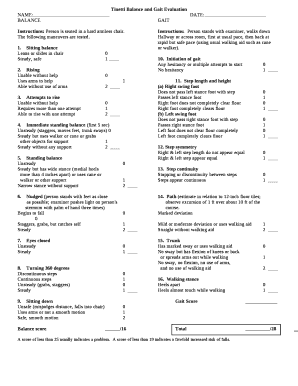 tinetti test Doc Template | pdfFiller
