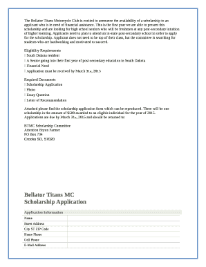 bellator titans motorcycle club scholarship Doc Template | pdfFiller