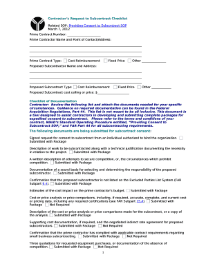 Contractors Request to Subcontract Checklist Doc Template | pdfFiller