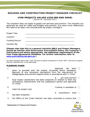 BUILDING AND CONSTRUCTION PROJECT MANAGER CHECKLIST Doc Template ...