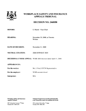 Fillable Online DECISION(S) UNDER APPEAL: WSIB ARO decision dated April ...