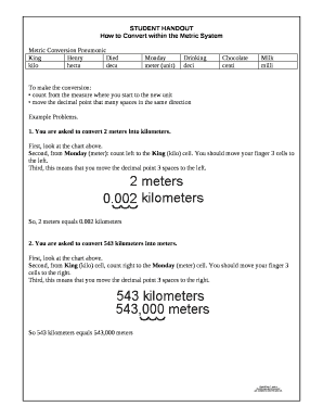 Metric Conversion Pneumonic - alliance la asu Doc Template | pdfFiller